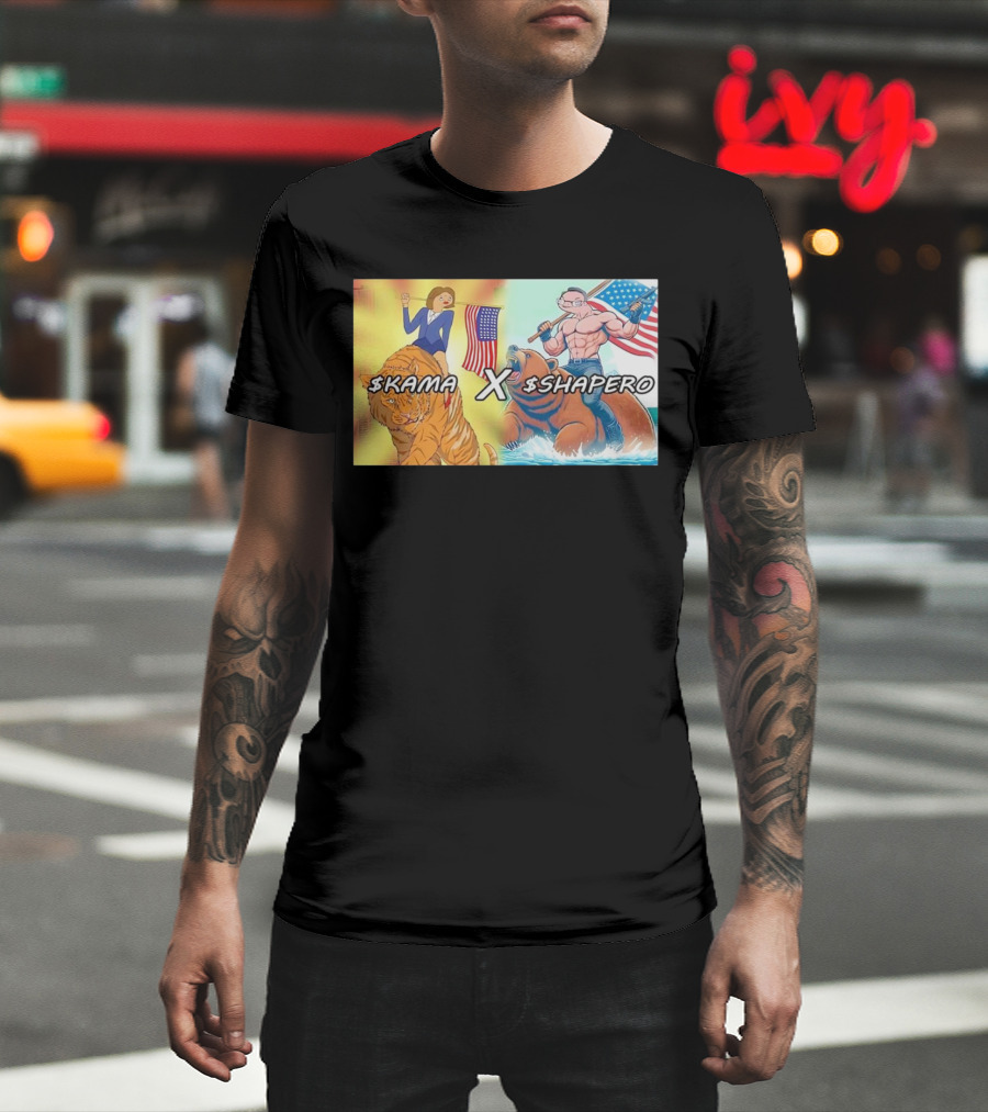 Kama X Shapero USA Cartoon Tiger Bear Flag Showdown T-Shirt