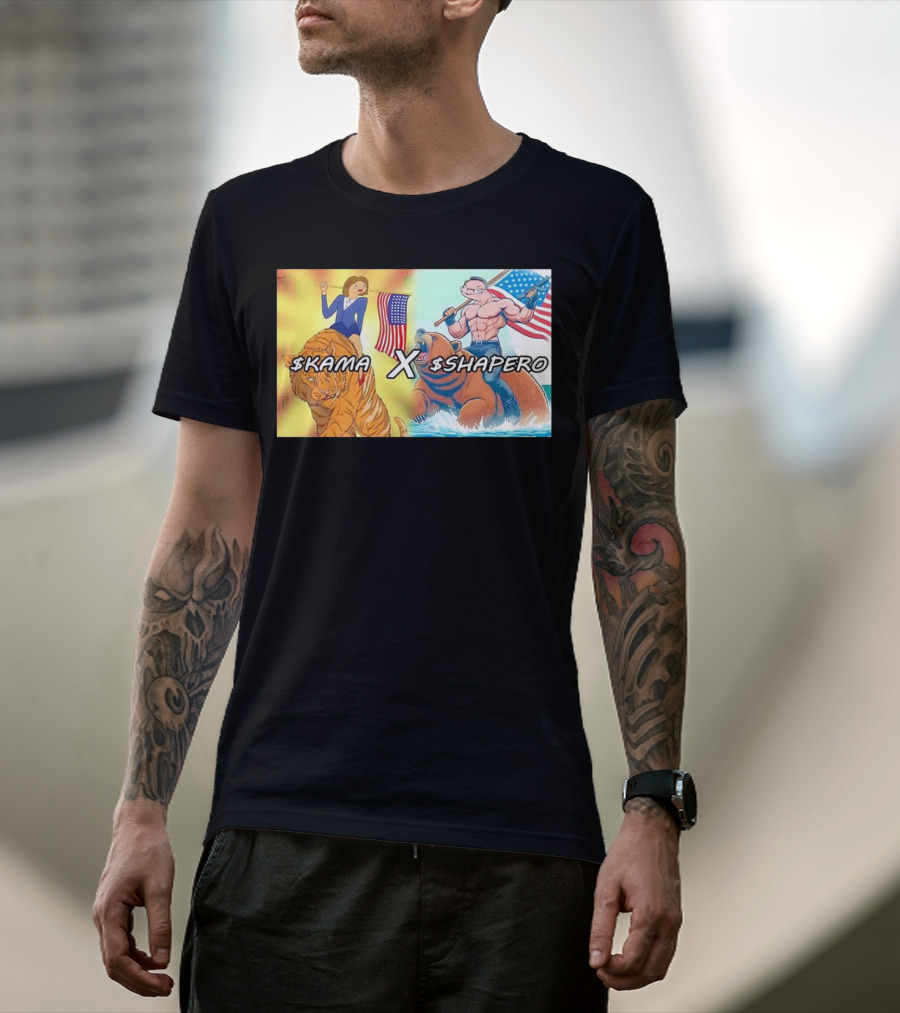 Kama X Shapero USA Cartoon Tiger Bear Flag Showdown T-Shirt