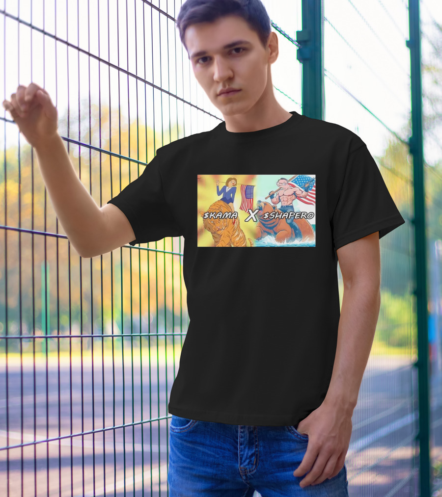 Kama X Shapero USA Cartoon Tiger Bear Flag Showdown T-Shirt
