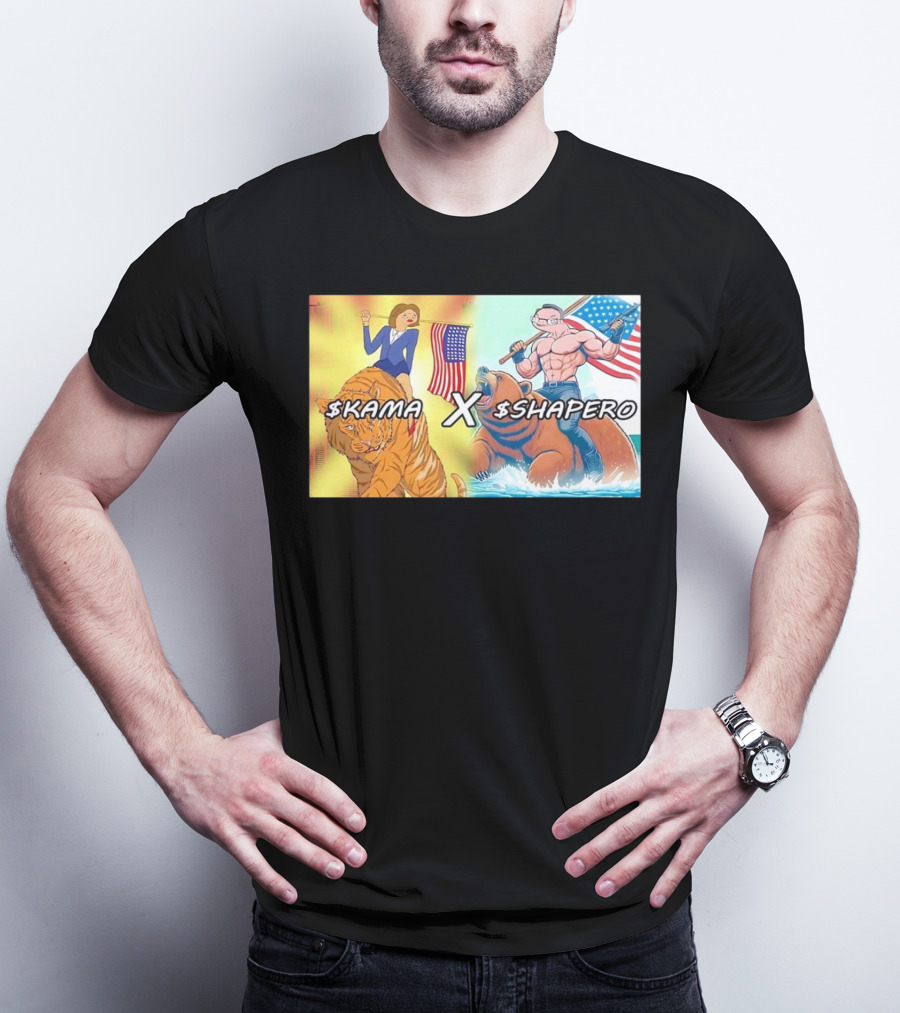 Kama X Shapero USA Cartoon Tiger Bear Flag Showdown T-Shirt