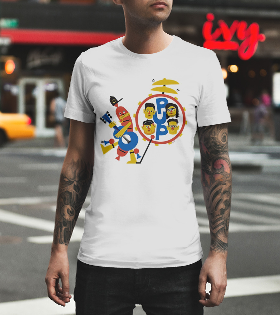Band Of Wiener Pup Drum Faces And Guitar Character T-Shirt
