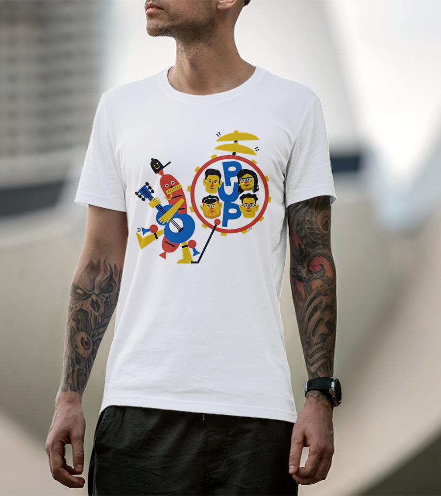 Band Of Wiener Pup Drum Faces And Guitar Character T-Shirt