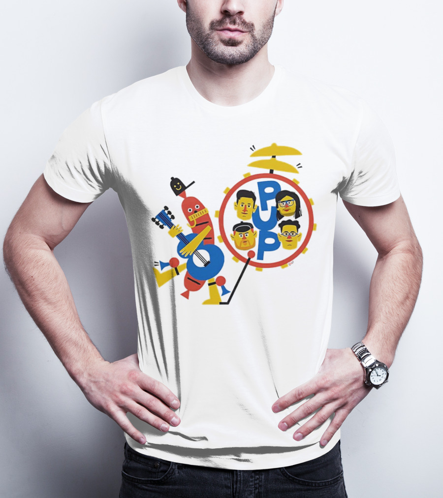 Band Of Wiener Pup Drum Faces And Guitar Character T-Shirt