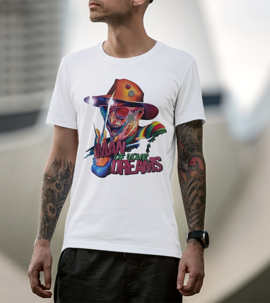 Freddy Krueger Rainbow Hat Sunglasses Claw Man Of Your Dreams T-Shirt