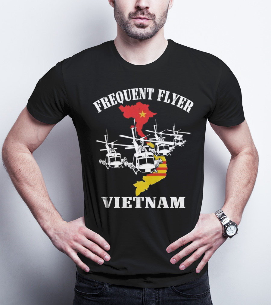 Frequent Flyer Helicopter Vietnam Map With Star And Stripes T-Shirt