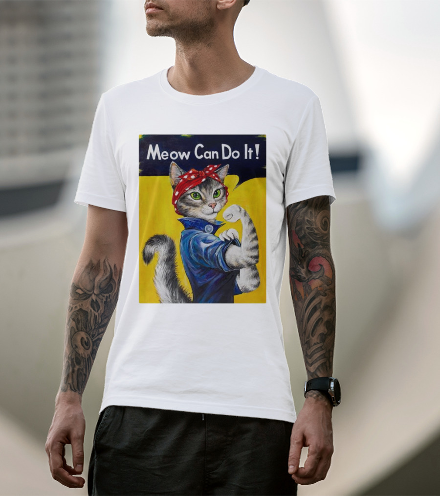 Meow Can Do It Rosie The Riveter Cat Red Bandana T-Shirt