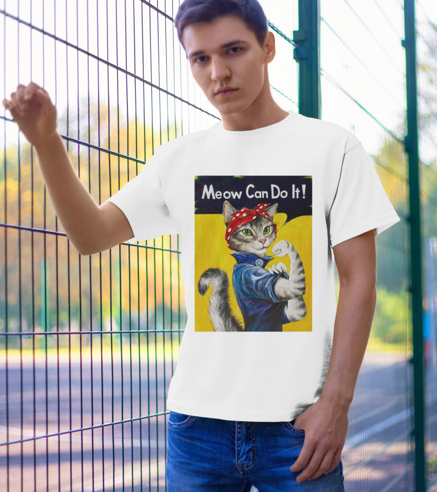 Meow Can Do It Rosie The Riveter Cat Red Bandana T-Shirt