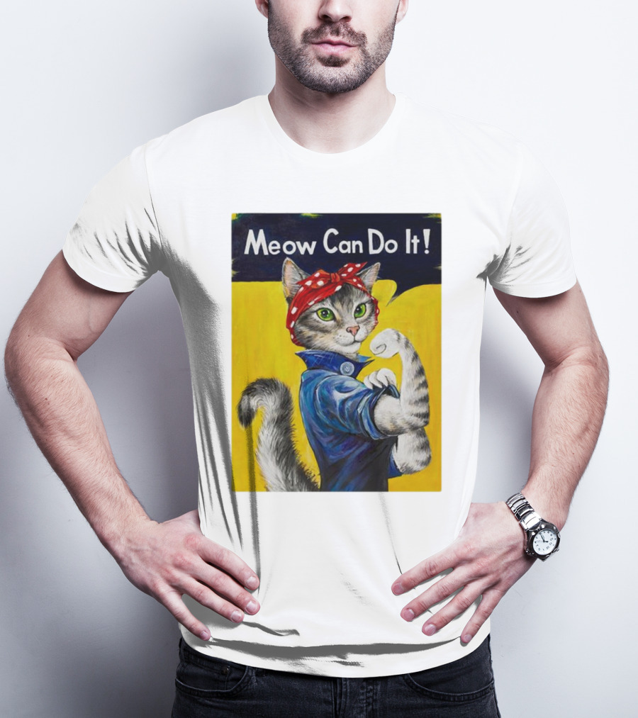 Meow Can Do It Rosie The Riveter Cat Red Bandana T-Shirt