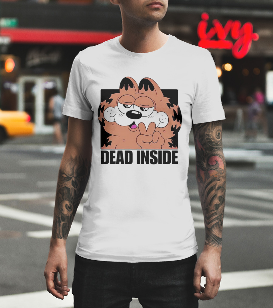 Garfield Dead Inside Peace Sign Iconic Meme T-Shirt