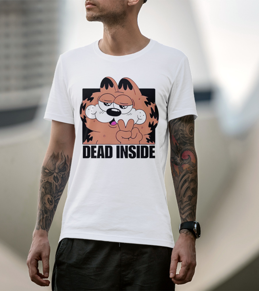 Garfield Dead Inside Peace Sign Iconic Meme T-Shirt