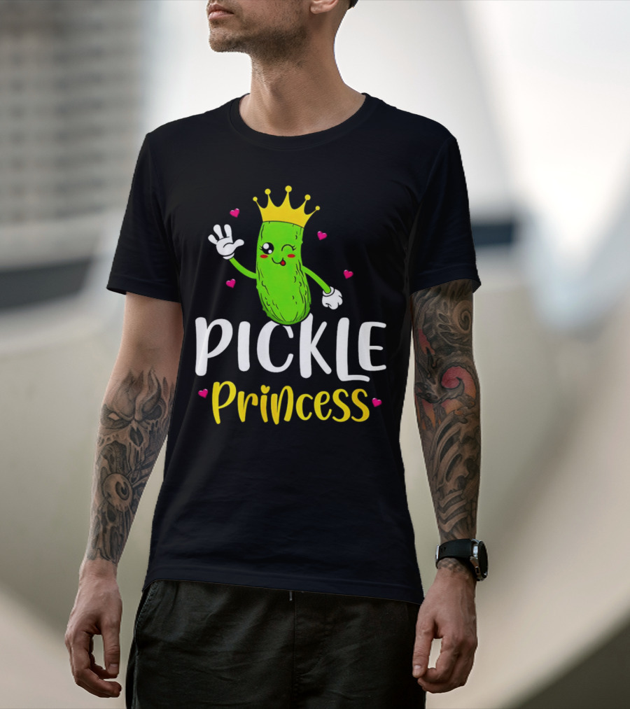 Pickle Princess Cute Crowned Character With Hearts T-Shirt