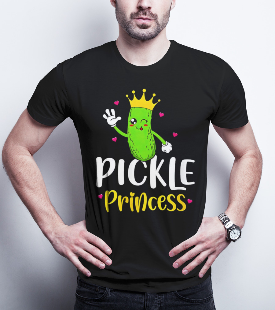 Pickle Princess Cute Crowned Character With Hearts T-Shirt