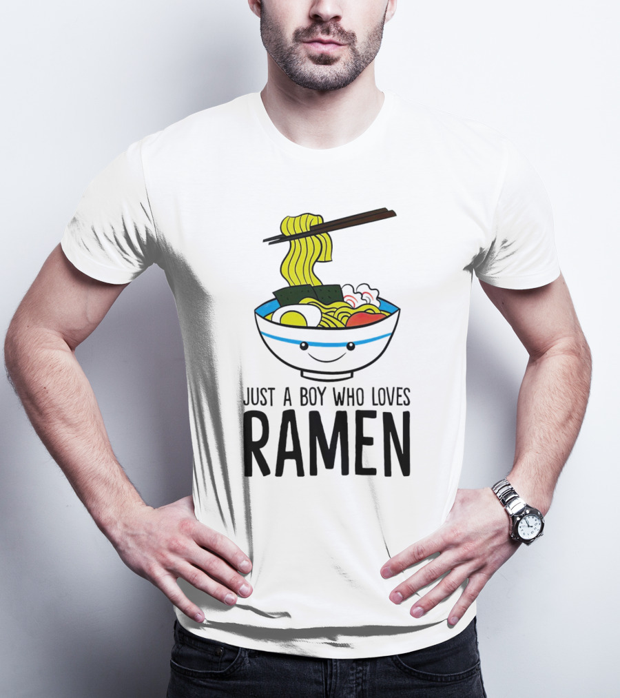 Just A Boy Who Loves Ramen Cute Smiling Bowl Of Noodles T-Shirt