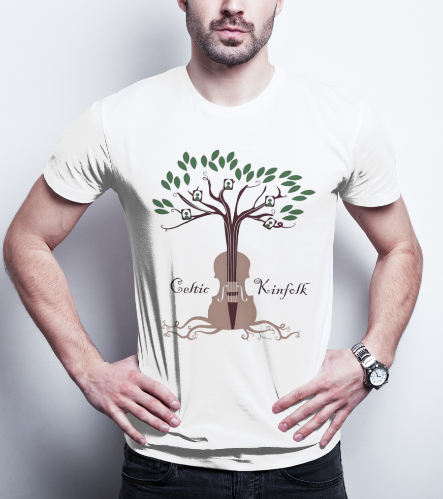 Celtic Kinfolk Tree With Guitar And Violin Motif T-Shirt