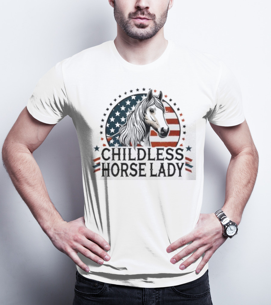 Childless Horse Lady American Flag Cowgirl Equine T-Shirt