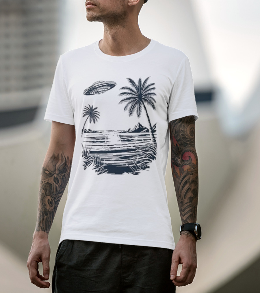 Into The AM Tropical Encounter Vintage UFO Palm Landscape T-Shirt