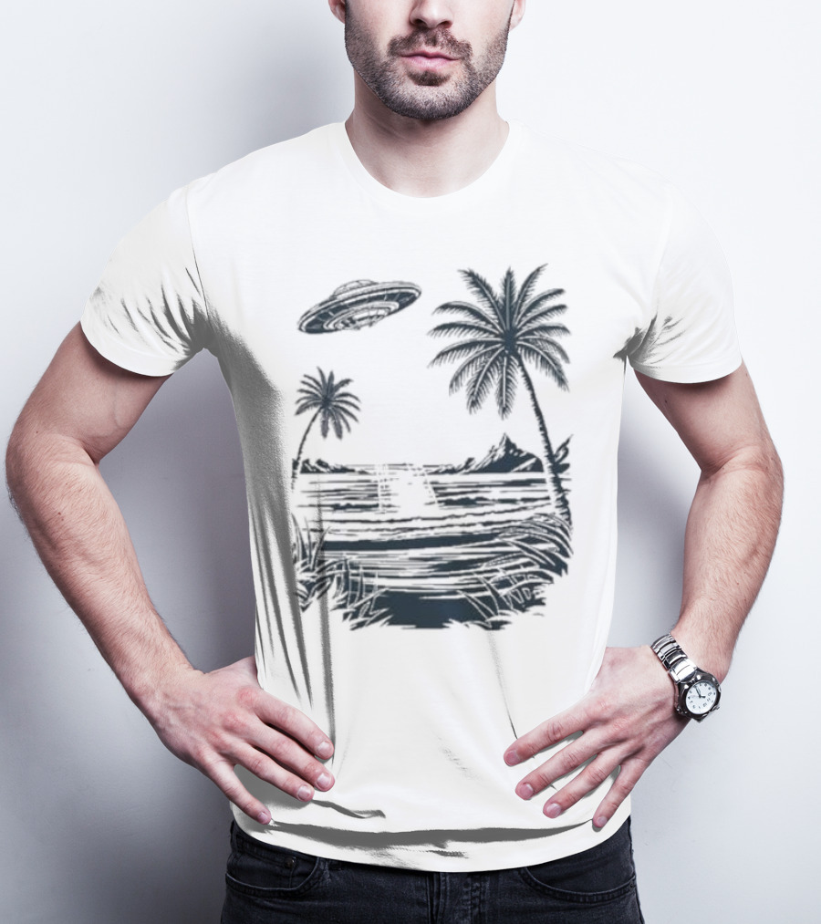 Into The AM Tropical Encounter Vintage UFO Palm Landscape T-Shirt