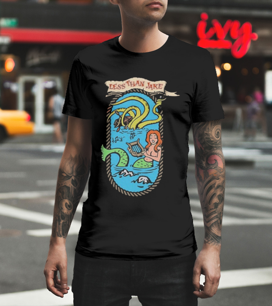Less Than Jake Mermaid And Sea Monster Playing Music T-Shirt
