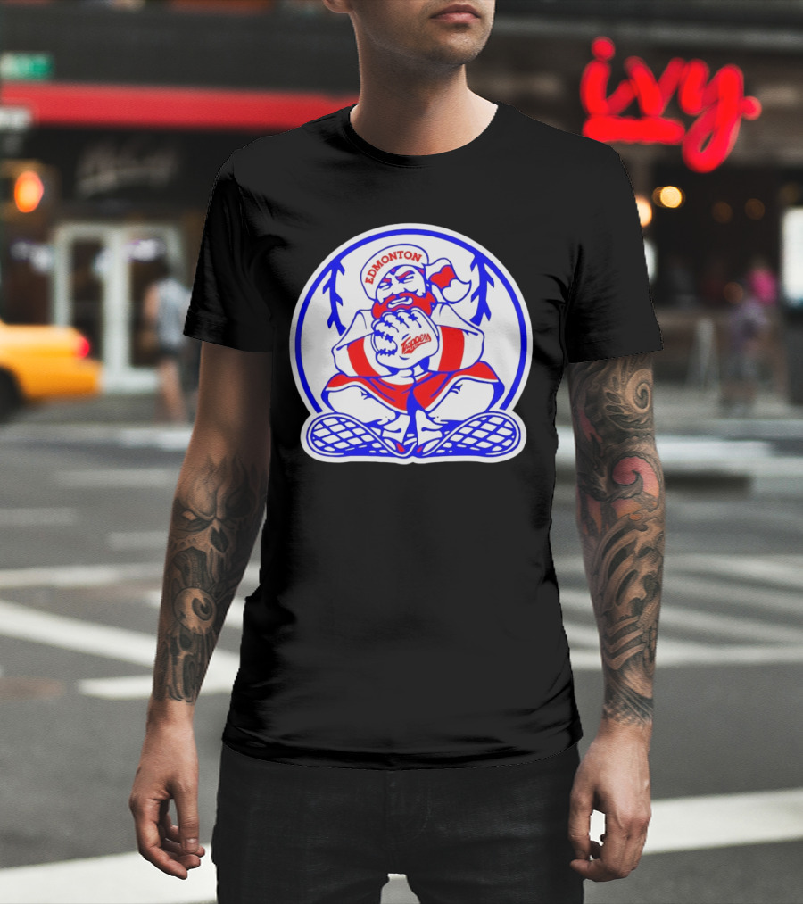Edmonton Trappers Santa Logo Baseball Winter T-Shirt
