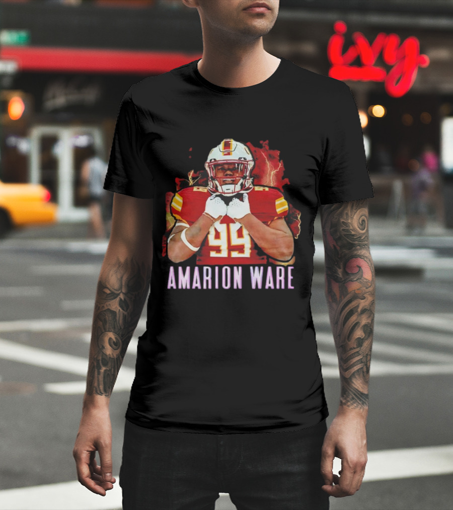 Amarion Ware ULM Warhawks 99 Football Player Lightning Background T-Shirt
