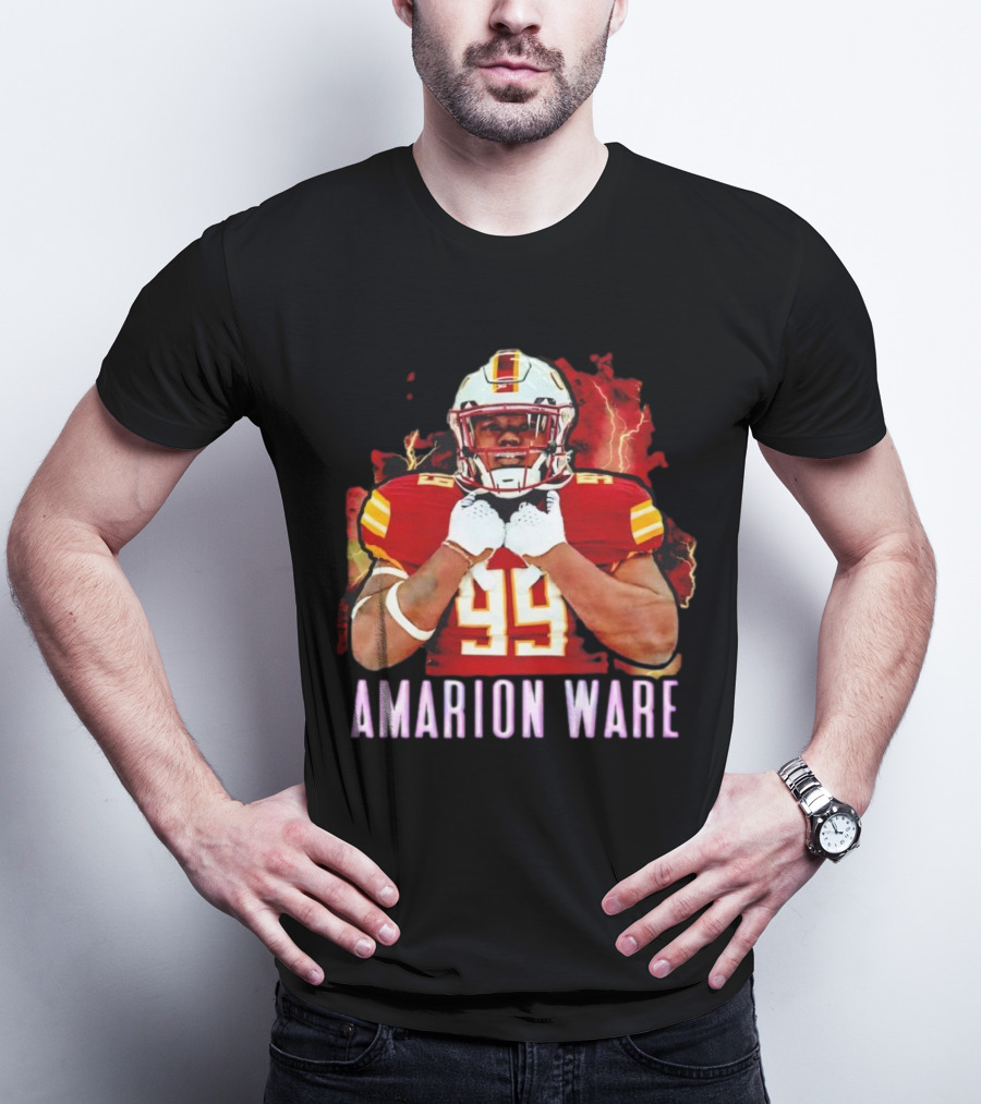 Amarion Ware ULM Warhawks 99 Football Player Lightning Background T-Shirt