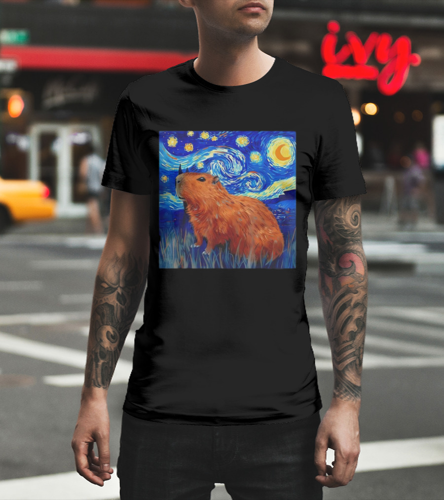Capybara Starry Night Van Gogh Fusion T-Shirt