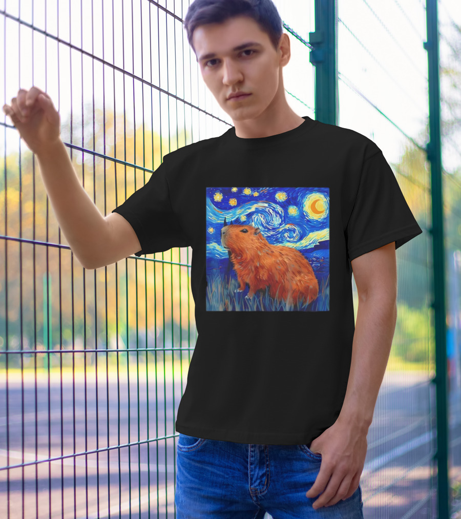 Capybara Starry Night Van Gogh Fusion T-Shirt