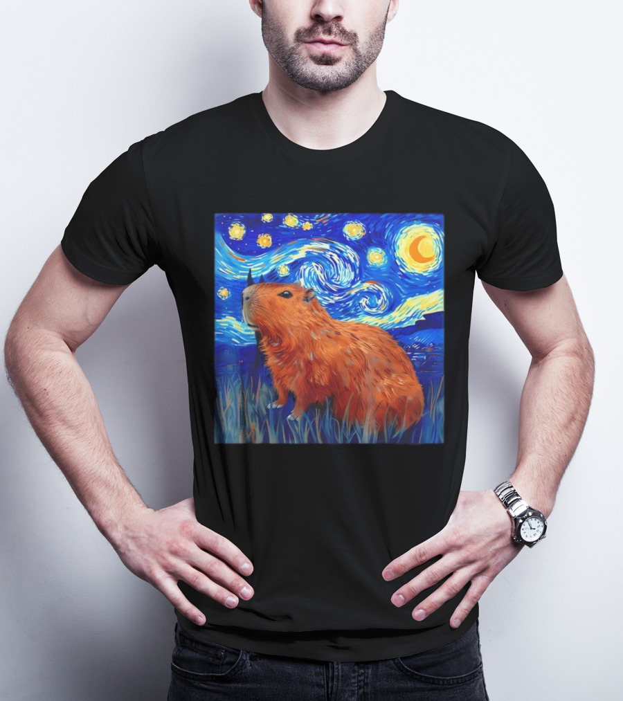 Capybara Starry Night Van Gogh Fusion T-Shirt