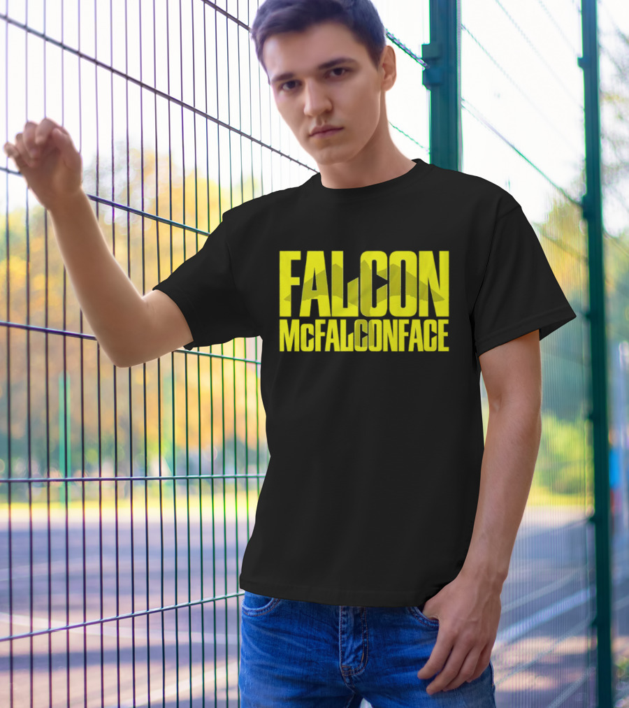 Falcon McFalconface Bold Yellow Text With Falcon T-Shirt