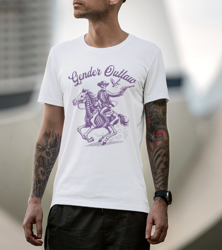 Gender Outlaw Skeleton Cowboy Rider With Pride T-Shirt