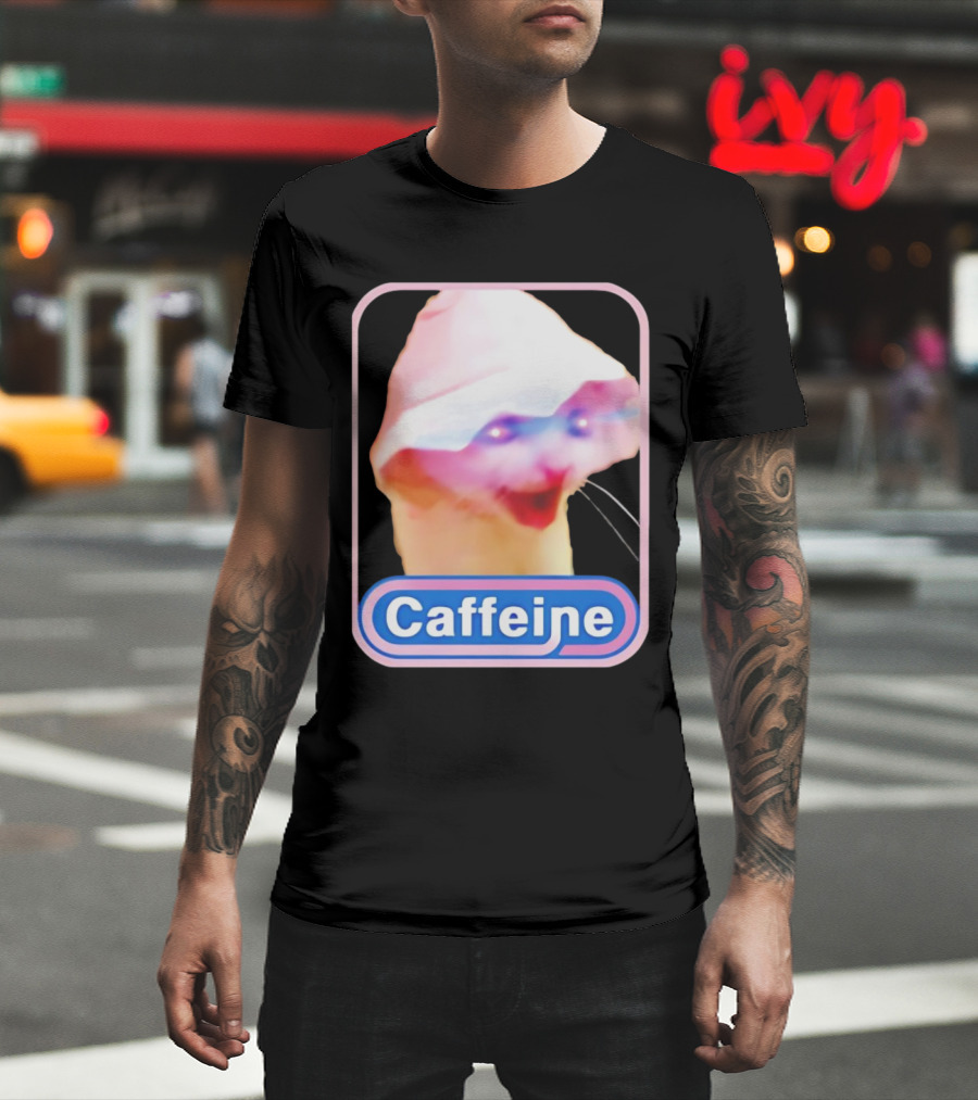 K45ink Caffeine Meme Cat With Glowing Eyes T-Shirt