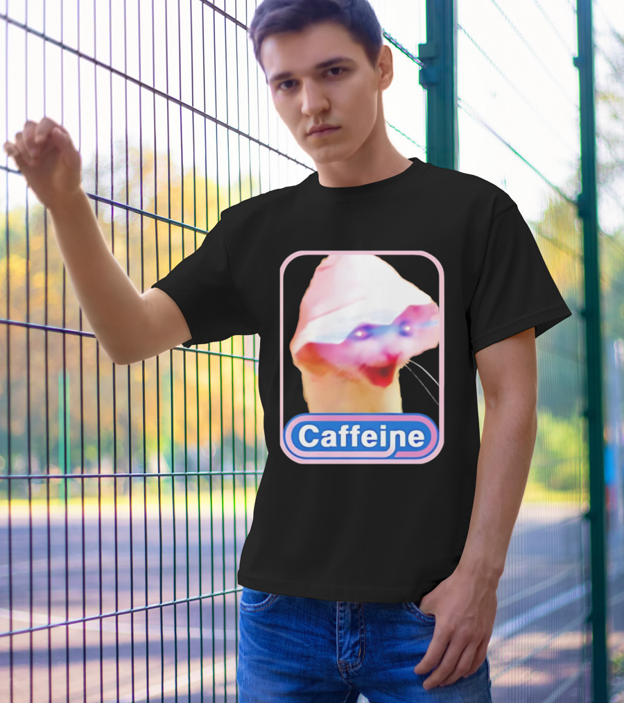 K45ink Caffeine Meme Cat With Glowing Eyes T-Shirt