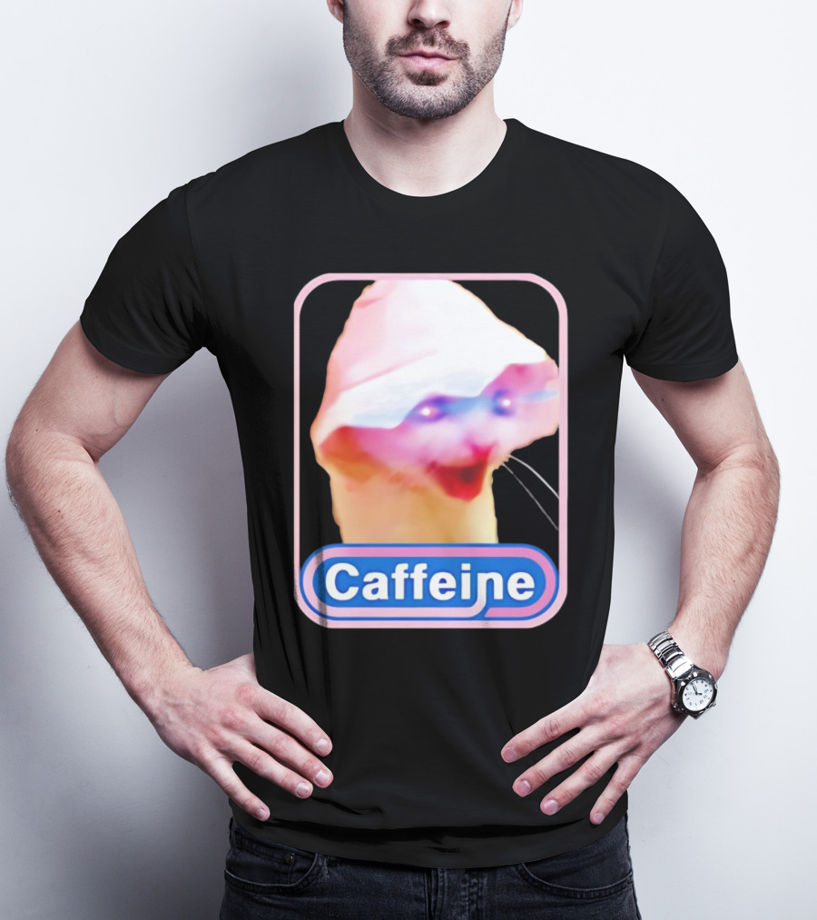 K45ink Caffeine Meme Cat With Glowing Eyes T-Shirt