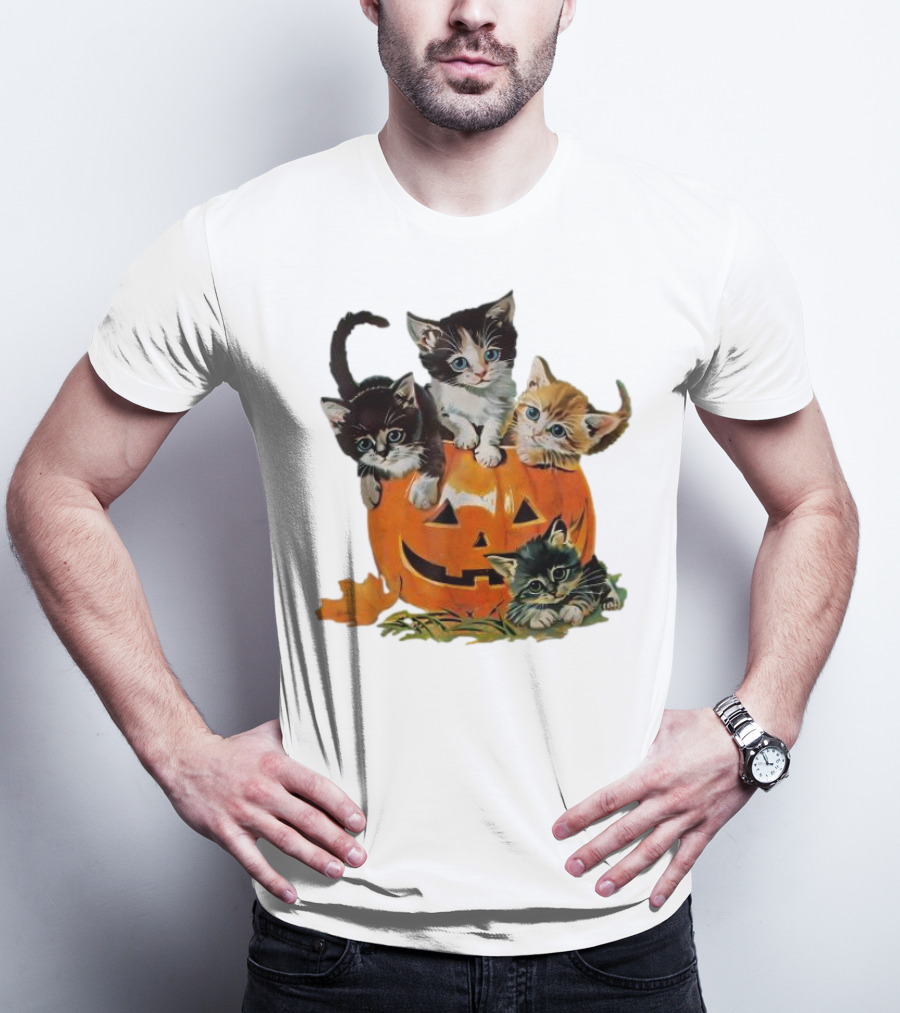 Vintage 90s Cat Pumpkin Halloween Spooky Season T-Shirt