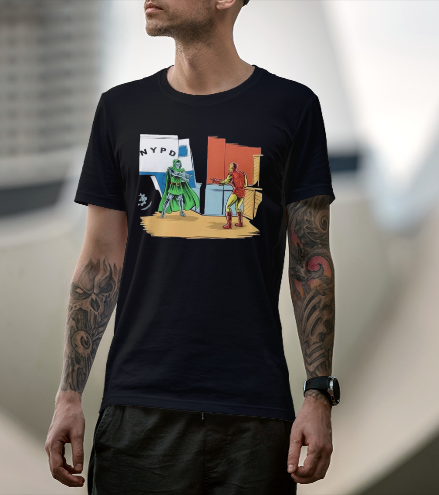 Doctor Doom Pointing At Iron Man In NYPD Scene New Mask Same Task T-Shirt