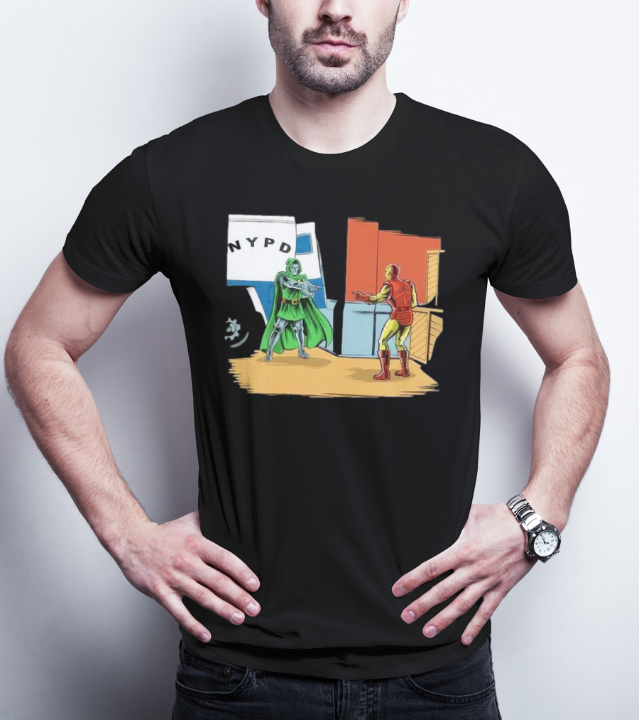 Doctor Doom Pointing At Iron Man In NYPD Scene New Mask Same Task T-Shirt