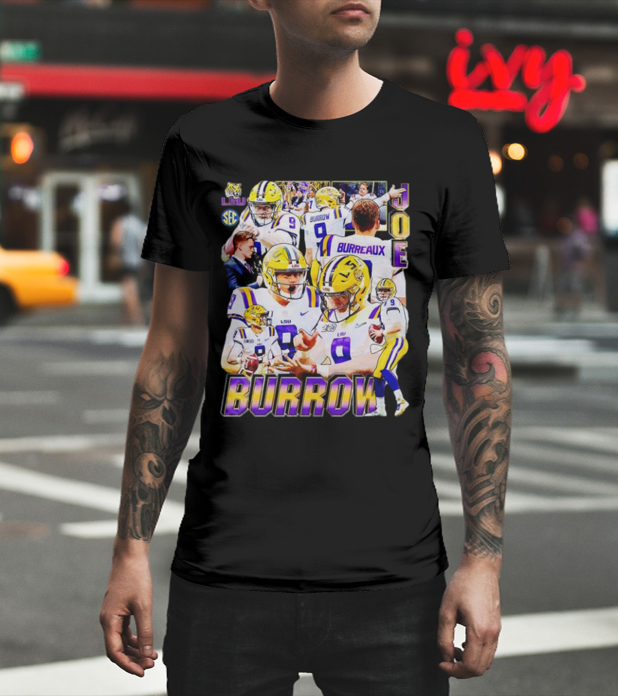 LSU Tigers Joe Burrow 9 SEC Football Burreaux Quarterback T-Shirt