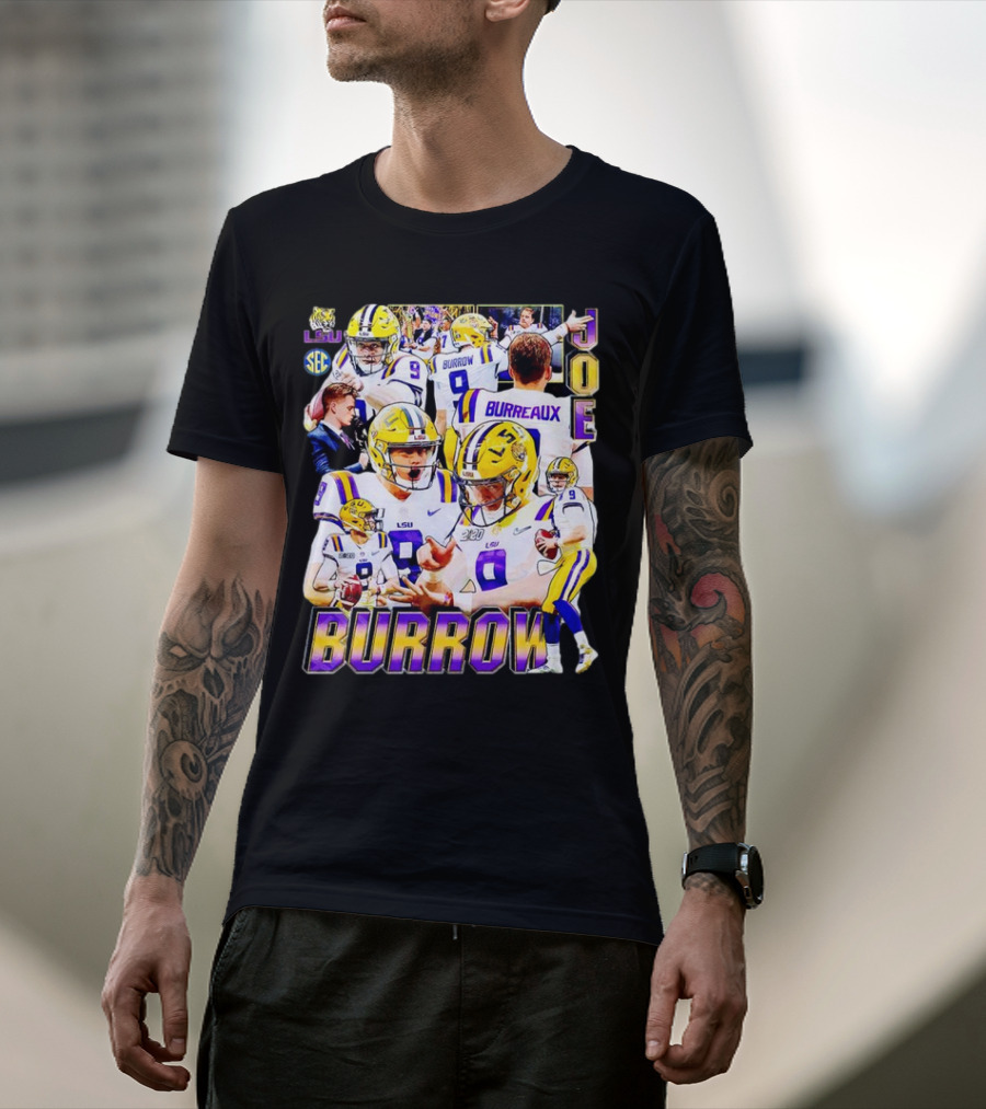 LSU Tigers Joe Burrow 9 SEC Football Burreaux Quarterback T-Shirt