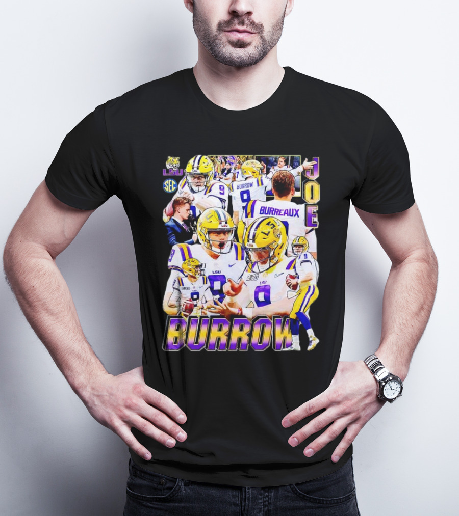 LSU Tigers Joe Burrow 9 SEC Football Burreaux Quarterback T-Shirt