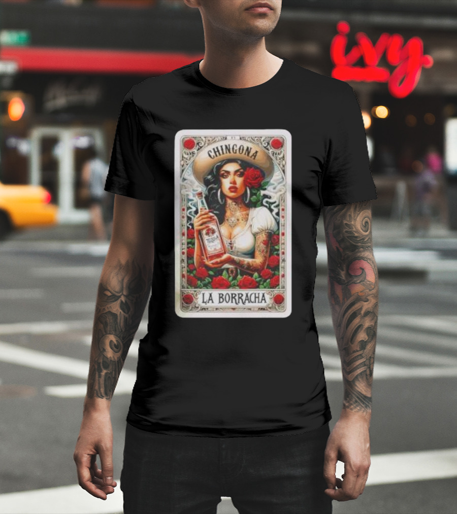 Chingona La Borracha Tequila Y Chisme Roses Tattoo Art Retro Style Woman T-Shirt