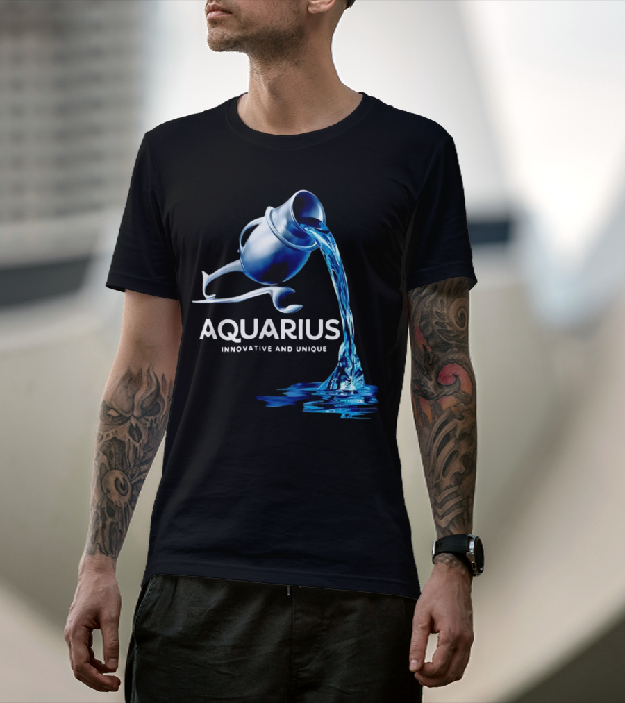 Aquarius Zodiac Sign Innovative And Unique Water Bearer Pouring Blue Water T-Shirt