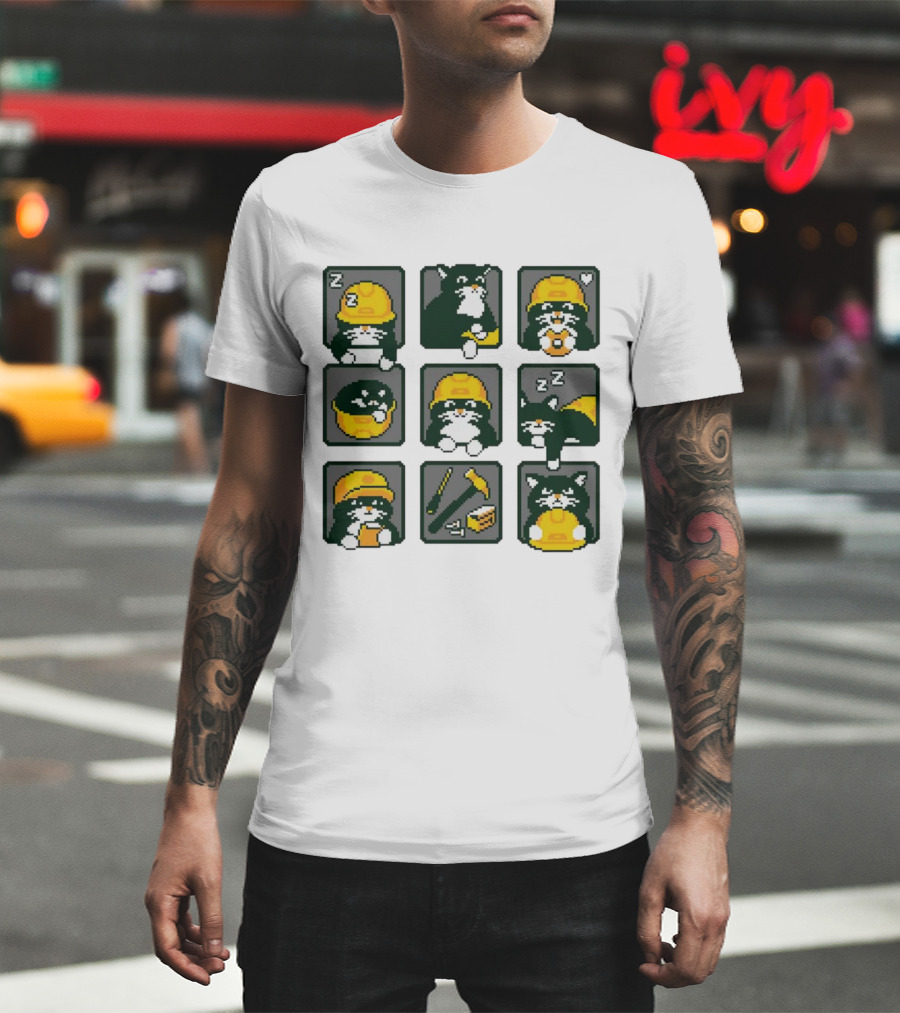 Cats In Construction Jobs Pixel Art Game T-Shirt