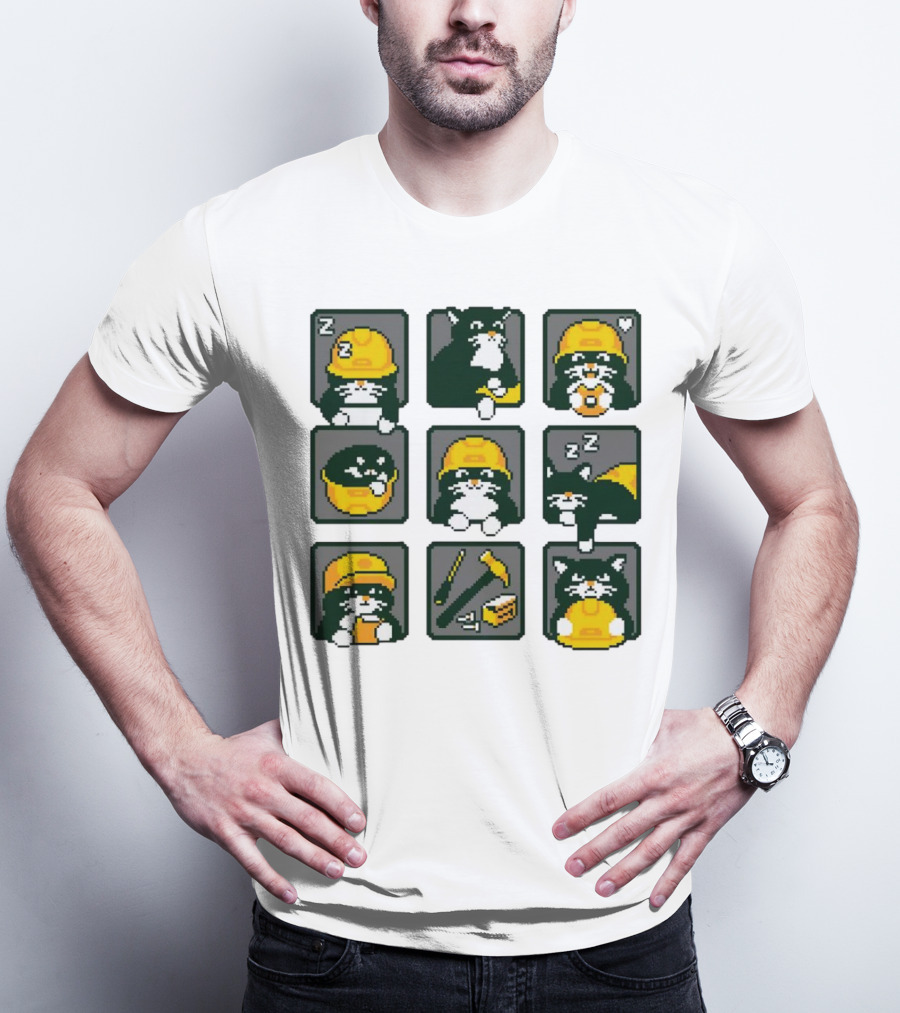 Cats In Construction Jobs Pixel Art Game T-Shirt
