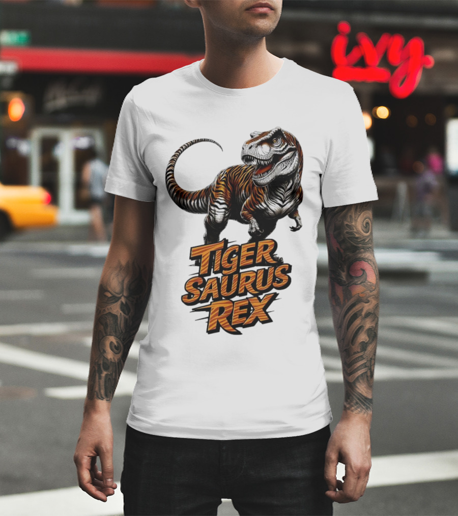 Fierce Tiger Saurus Rex Dinosaur Tiger Saurus Rex T-Shirt