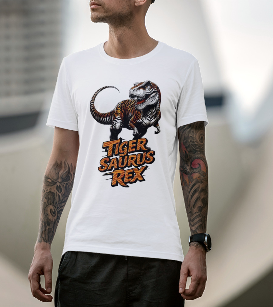 Fierce Tiger Saurus Rex Dinosaur Tiger Saurus Rex T-Shirt