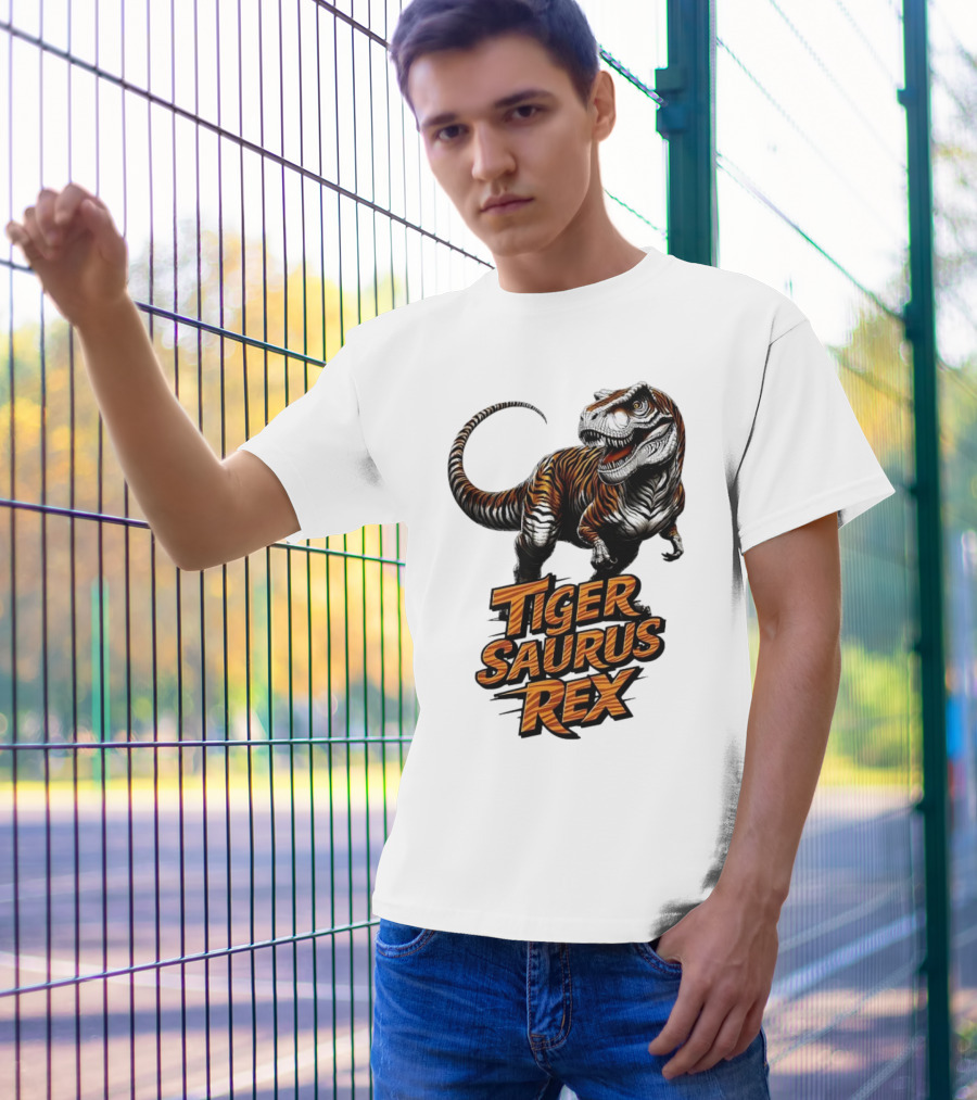 Fierce Tiger Saurus Rex Dinosaur Tiger Saurus Rex T-Shirt