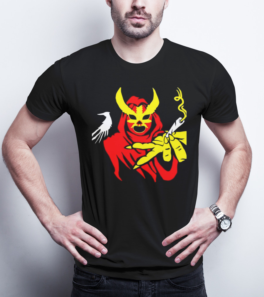 High Side Of The Ropes Wraithador Masked Figure Smoking With Raven T-Shirt