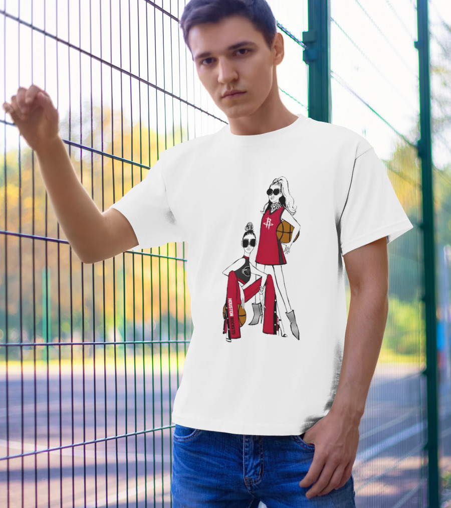 Houston Rockets G-III 4Her Basketball Girls Fitted Red Fashion Style With Basketballs T-Shirt