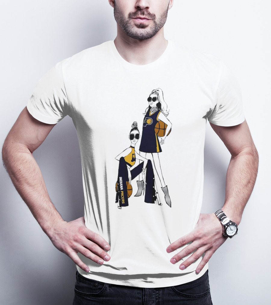 Indiana Pacers G-III 4Her Basketball Girls Fitted Fashion Illustration With Basketballs T-Shirt