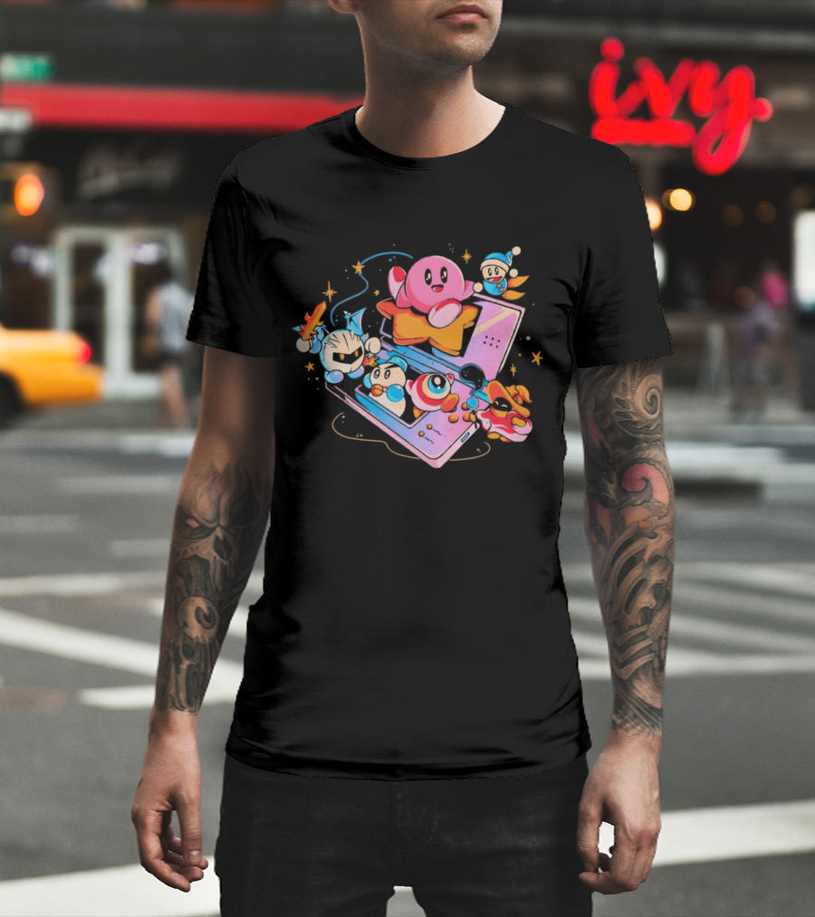 Kirby And Friends Adventure On Pink Portable Game Console T-Shirt